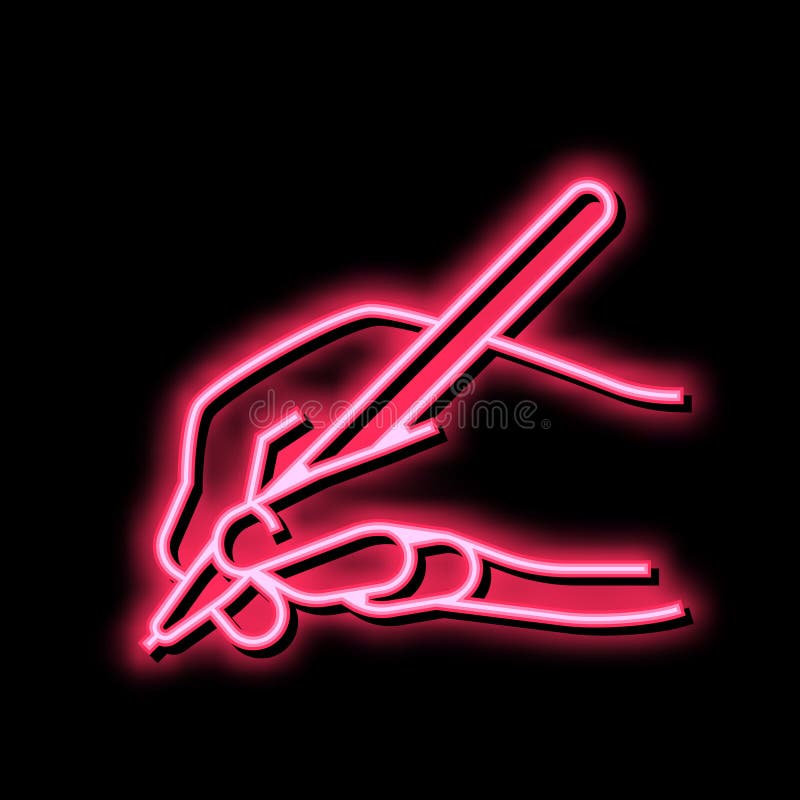 Writing Hand Hold Pen Neon Glow Icon Illustration Stock Vector ...