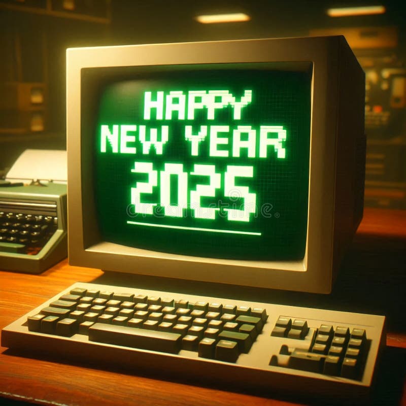 Writing Happy New Year 2025 on an Old Computer Stock Illustration ...