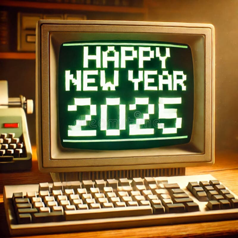 Writing Happy New Year 2025 on an Old Computer Stock Illustration ...