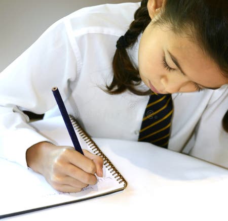 Writing in Her Homework Book. Stock Image - Image of beginner, portrait ...