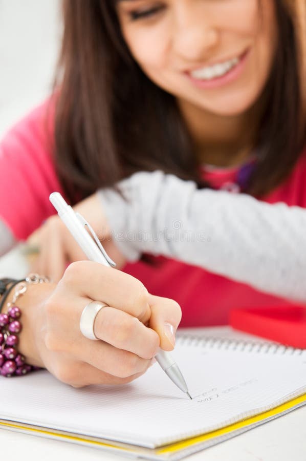 Happy Indian Woman Student Education Writing Studying Stock Image ...