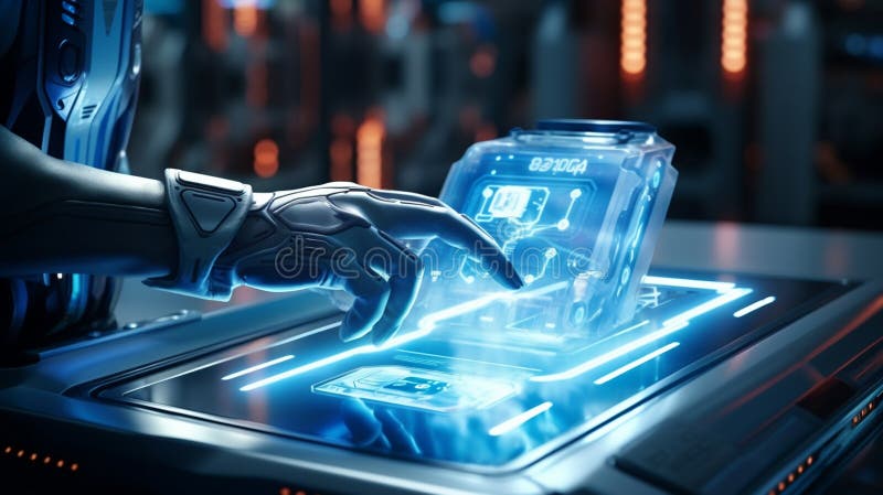 Writing Human Hands with Tech Theme Multi Exposure Icons. Stock ...