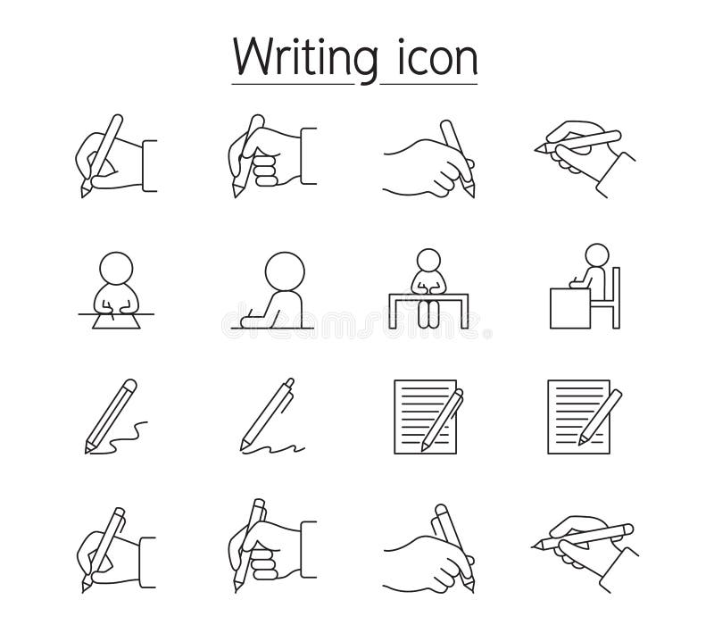 Writing Icon Set in Thin Lines Style Stock Illustration - Illustration ...