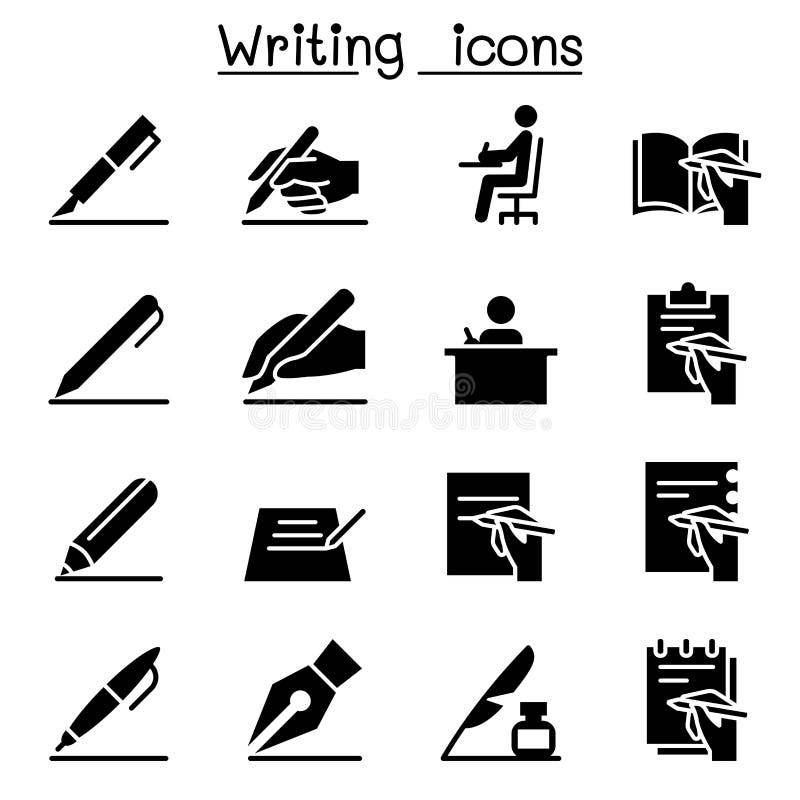 Writing icon set stock illustration. Illustration of objects - 72474603