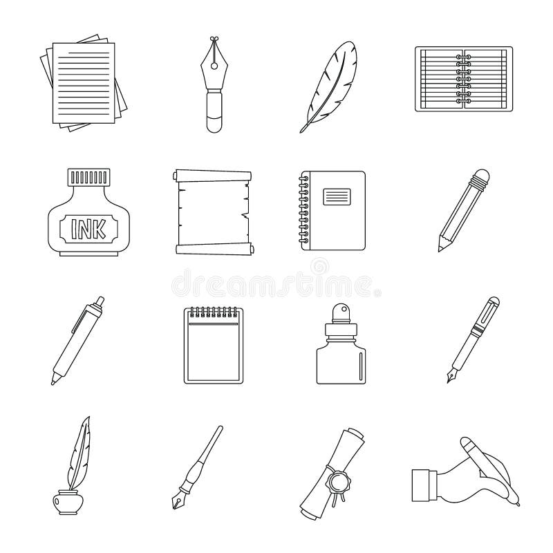 Writing Icons Set Items, Flat Style Stock Vector - Illustration of ...