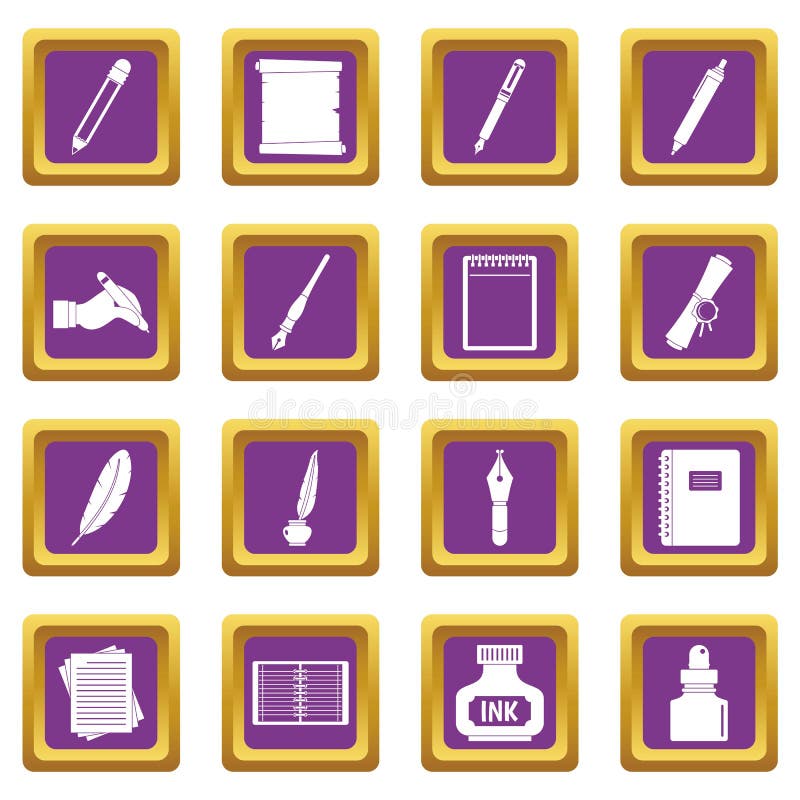 Writing icons set purple stock vector. Illustration of page - 98478673