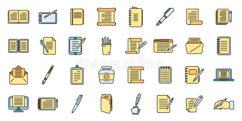 Writing Icons Set Vector Color Stock Illustration - Illustration of ...