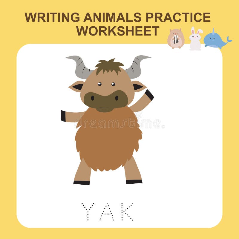 Writing Animals Practice Worksheet Stock Vector - Illustration of ...