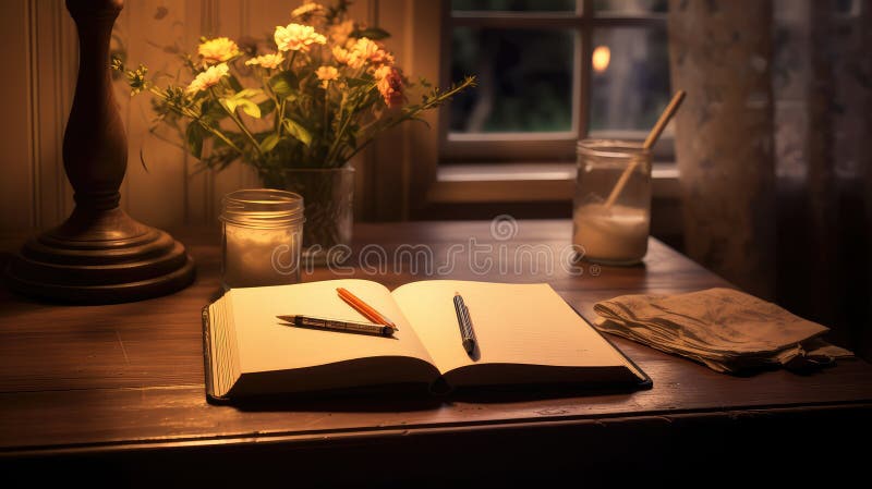 Writing journal on table stock illustration. Illustration of atmosphere ...