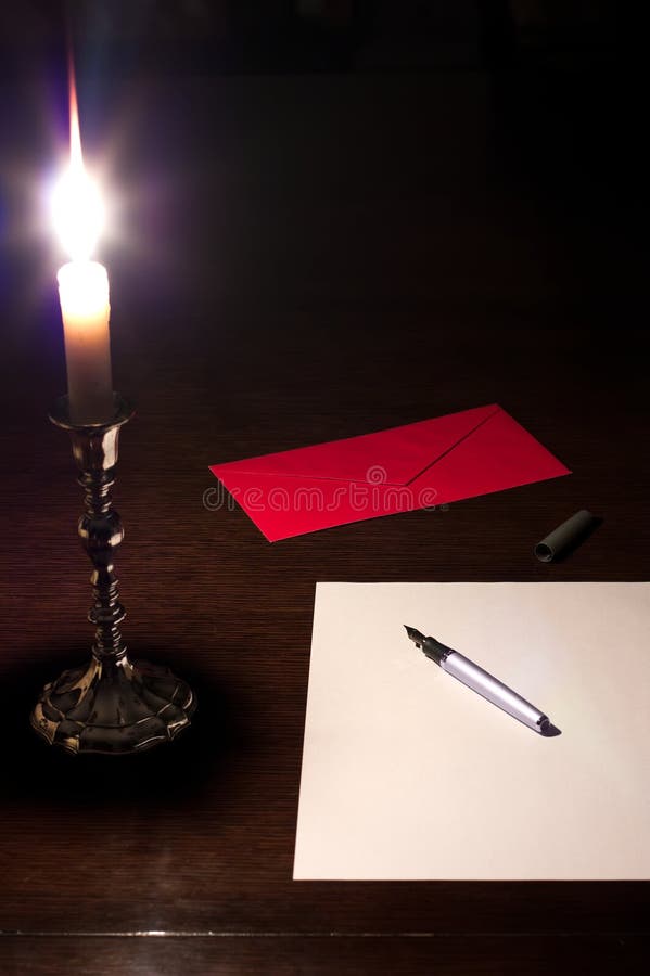 Writing a Letter by the Candlelight Stock Photo - Image of classic ...