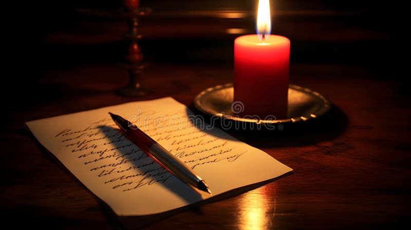Writing a Letter in the Dark, by Candlelight. Stock Photo - Image of ...