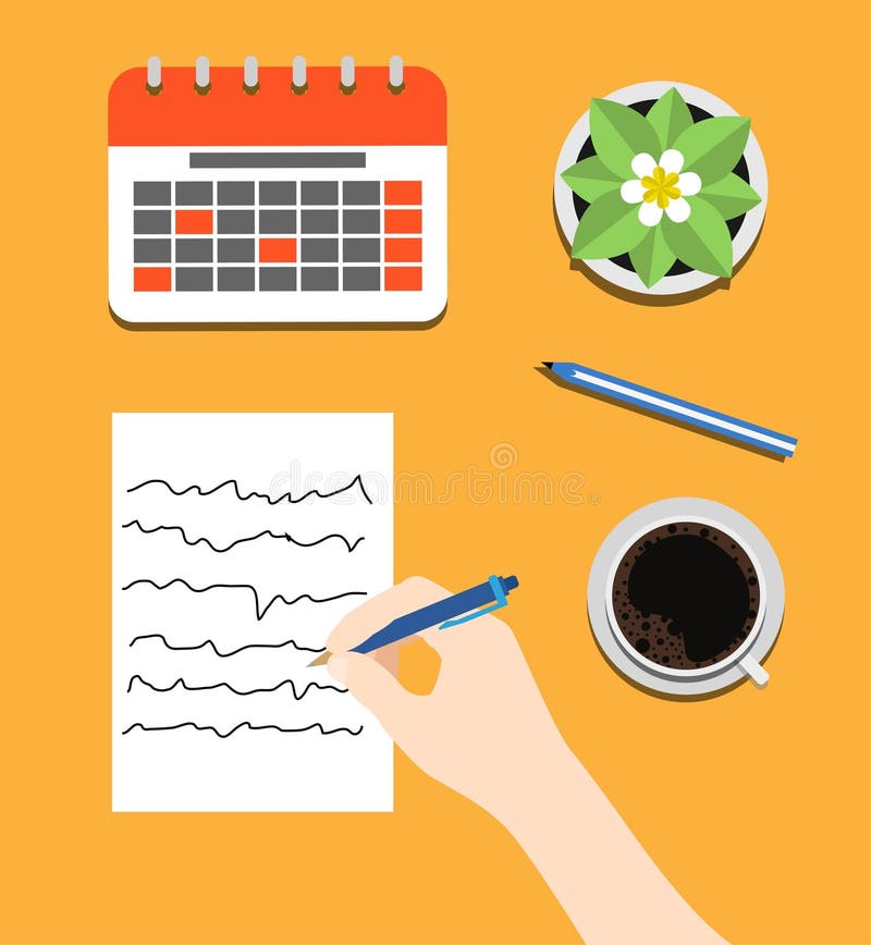 Writing a Letter on Office Table Flat Lay Stock Vector - Illustration ...