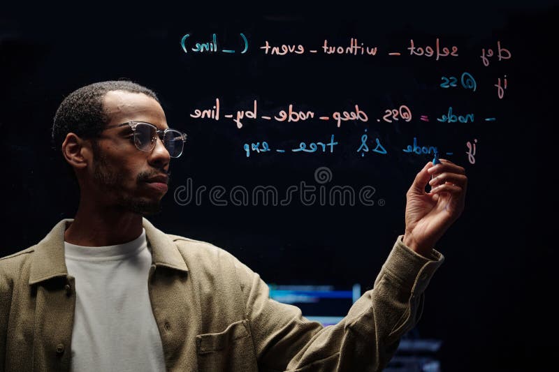 Writing Lines of Code on Transparent Board Stock Photo - Image of ...