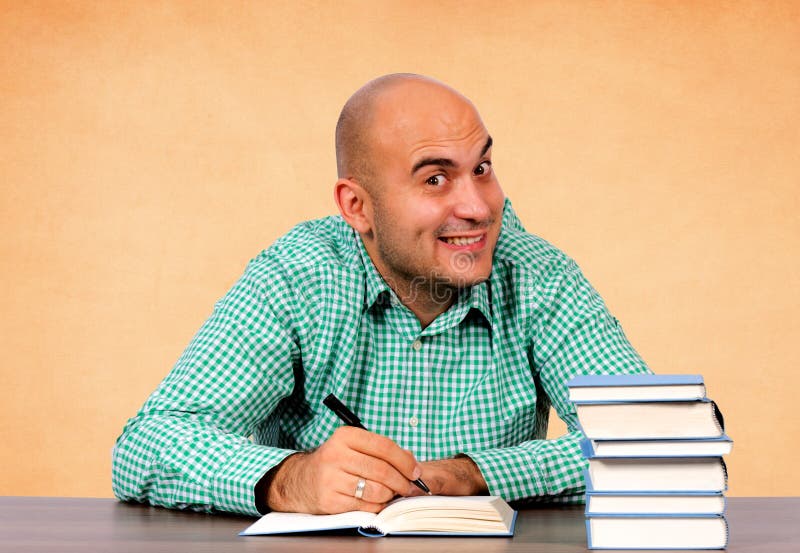 Writing man stock image. Image of thinking, working, funny - 26830423