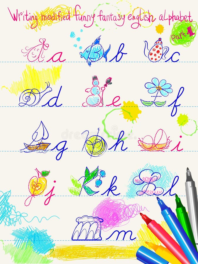 Writing Modified Funny Fantasy English Alphabet Stock Vector ...