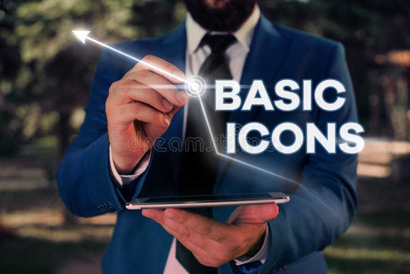 Writing Note Showing Basic Icons. Business Photo Showcasing Pictogram ...