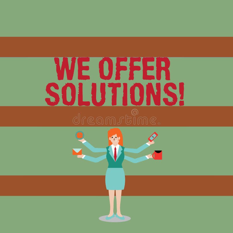 Writing Note Showing we Offer Solutions. Business Photo Showcasing Way ...