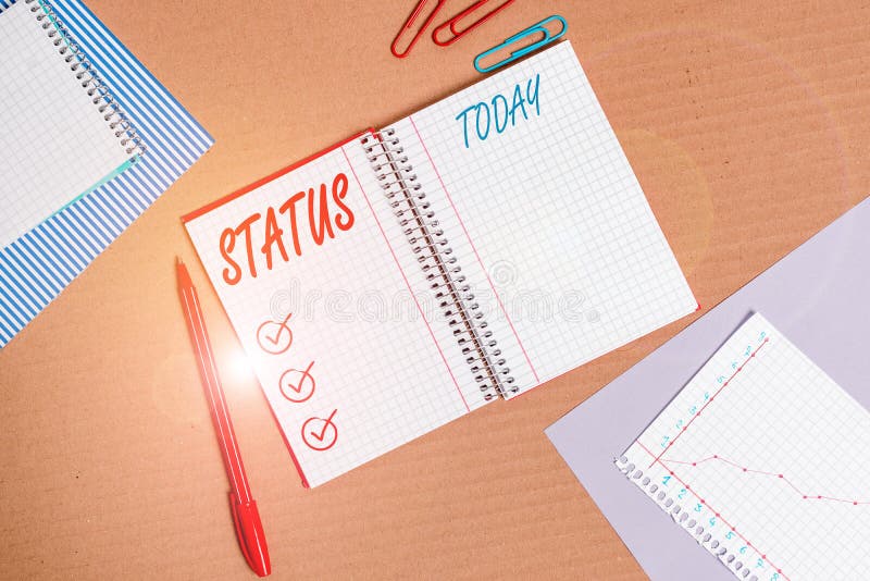 Writing Note Showing Status. Business Photo Showcasing Situation at a ...