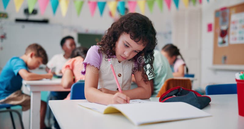 Writing, Notebook and Learning with Girl in Classroom for Future ...