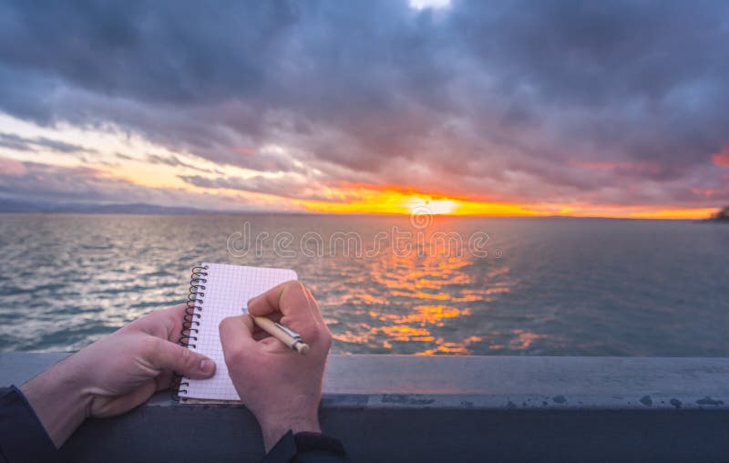 Writing on a Notebook at Sunset Stock Image - Image of message, love ...