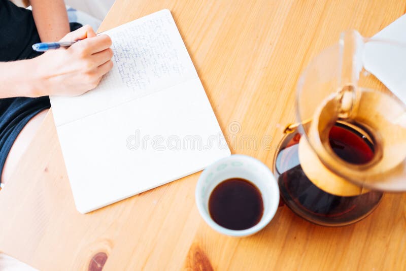 Writing in a Notepad with Coffee Stock Image - Image of hand, chemex ...