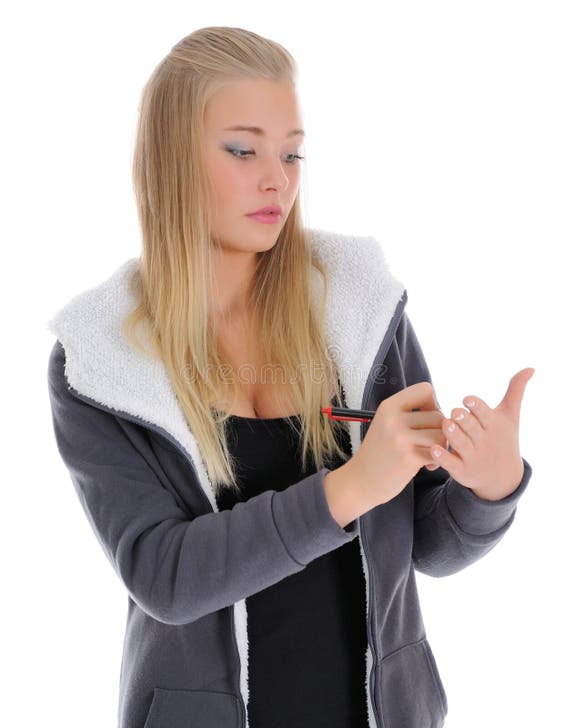 Writing notes stock image. Image of stylus, female, blond - 21423949