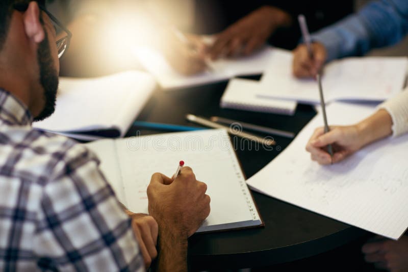 Writing, Notes and Group of People in Library Together for University ...