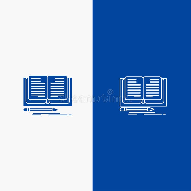 Writing, Novel, Book, Story Line and Glyph Solid Icon Blue Banner Line ...