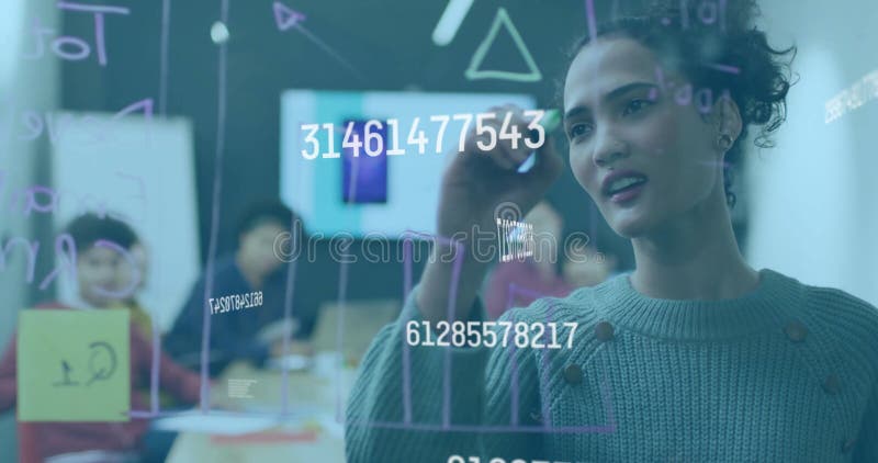 Writing Numbers on Transparent Board, Woman Teaching Students, Data ...