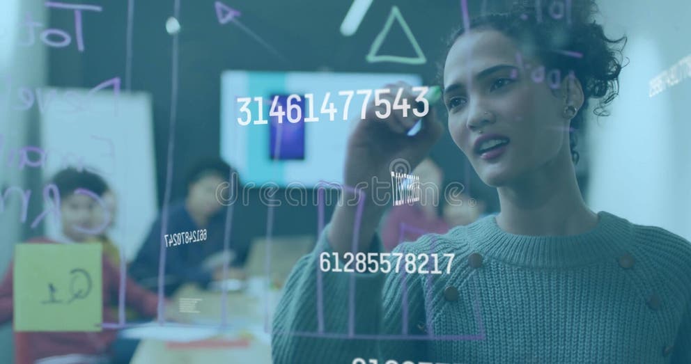 Writing Numbers on Transparent Board, Woman Teaching Students, Data ...