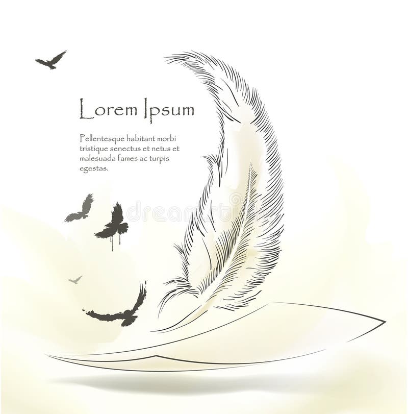Writing Old Feather with Flying Birds Stock Illustration - Illustration ...