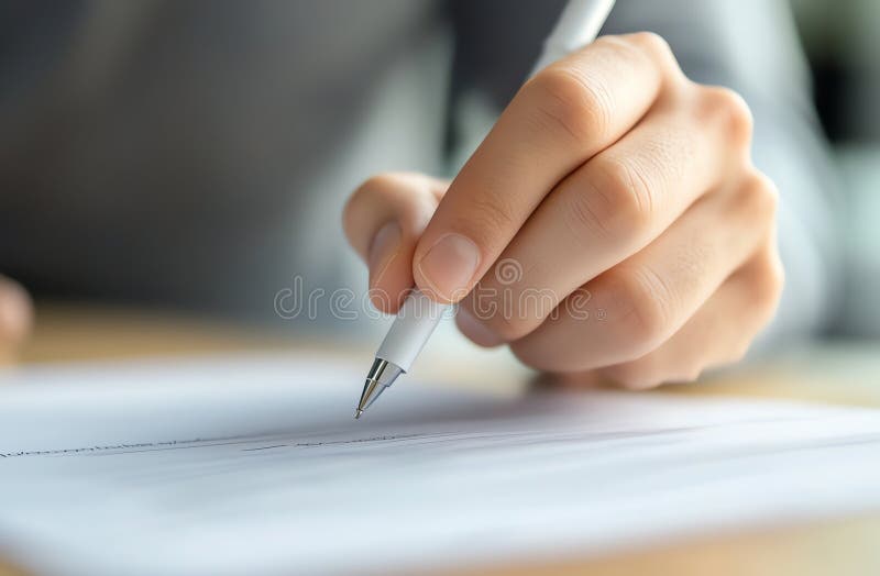 Writing on Paper in a Professional Context, Featuring a Focused Hand ...