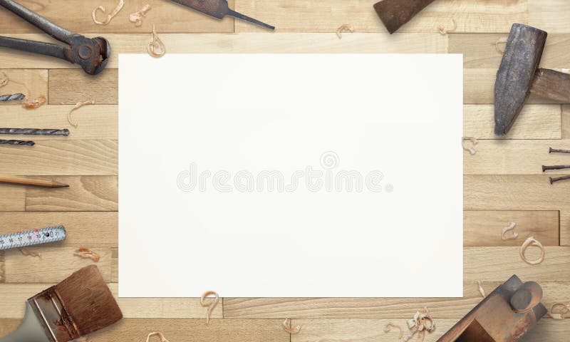 Writing Paper Surrounded by Old Tools on Wooden Desk Stock Image ...