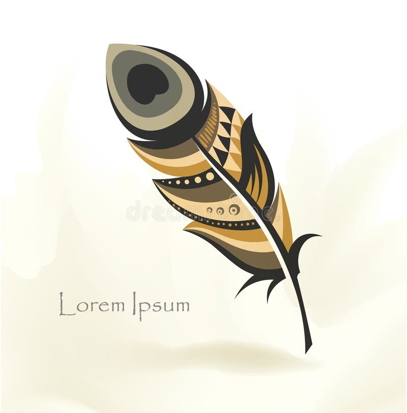 Writing Pen Multicolored Feather with Flying Birds Stock Illustration ...