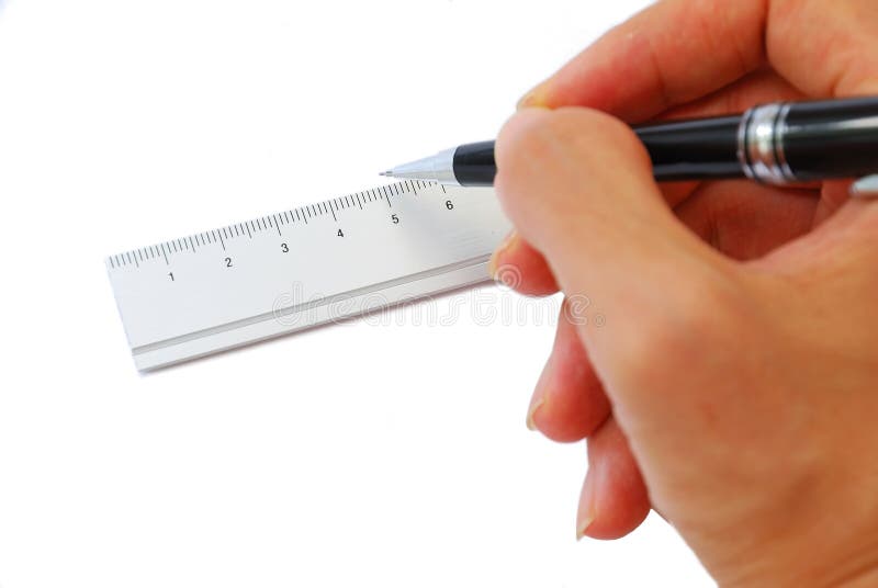 Writing With A Pen And Ruler Stock Image - Image of metal, work: 14148641