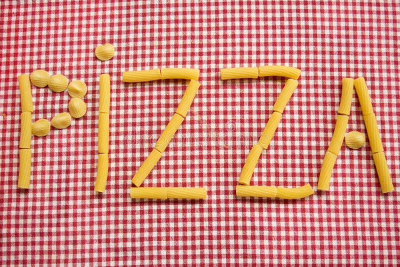 Writing Pizza Made with the Pasta Stock Image - Image of writing, white ...