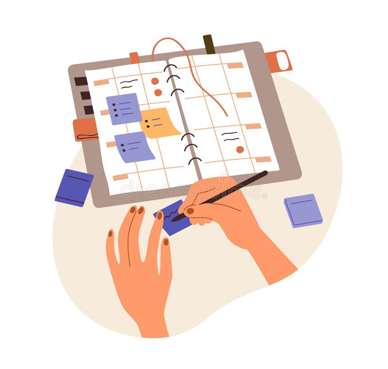 Writing Plans on Sticky Memo Notes, Making Schedule in Paper Planner ...