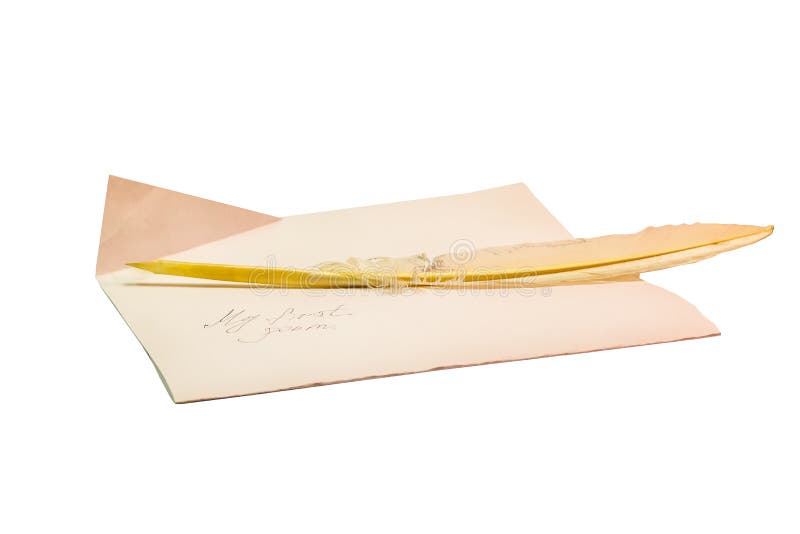 Writing Poems with Pen Feather Ink on Paper Isolated Stock Photo ...