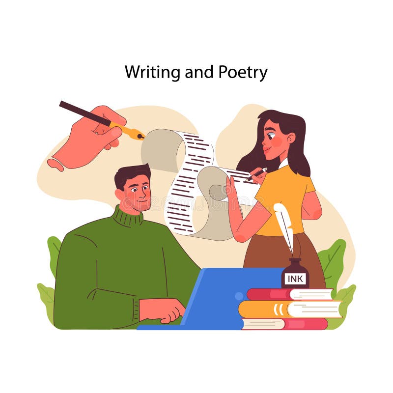 Writing and Poetry Concept. Flat Vector Illustration Stock Vector ...