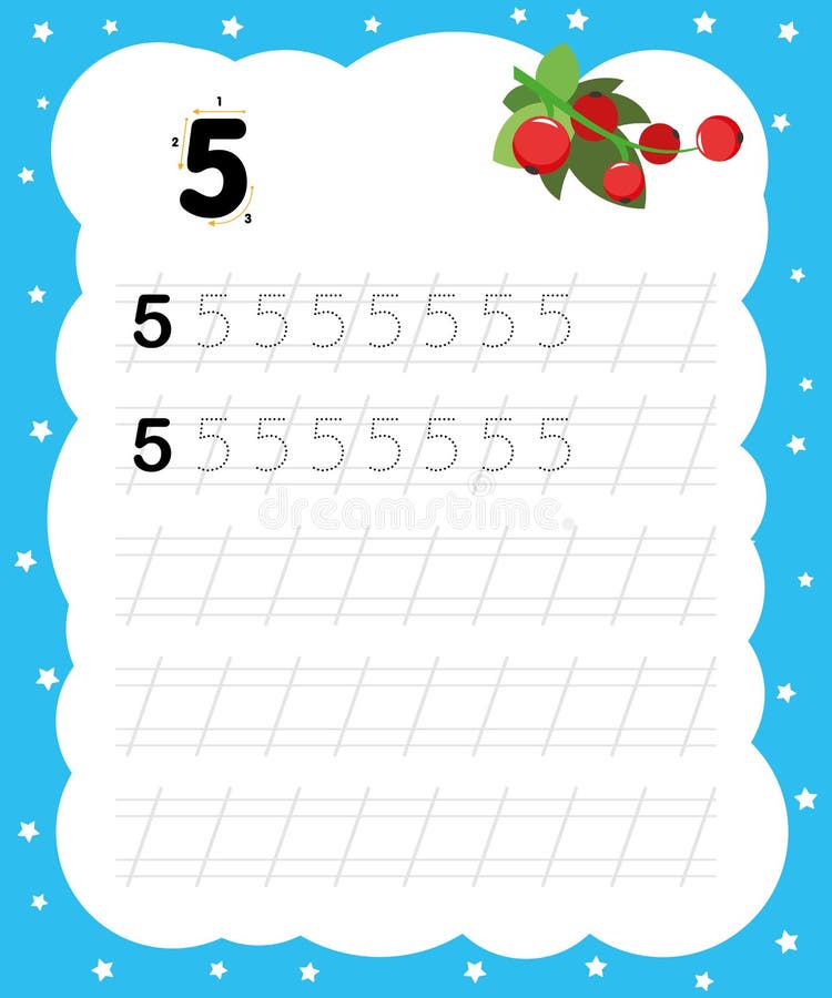 Writing Practice Number Five Stock Vector - Illustration of child, game ...