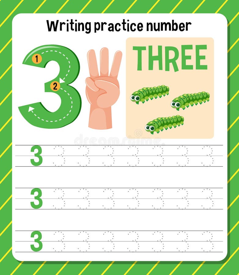 Writing Practice Number 3 Worksheet Stock Vector - Illustration of font ...
