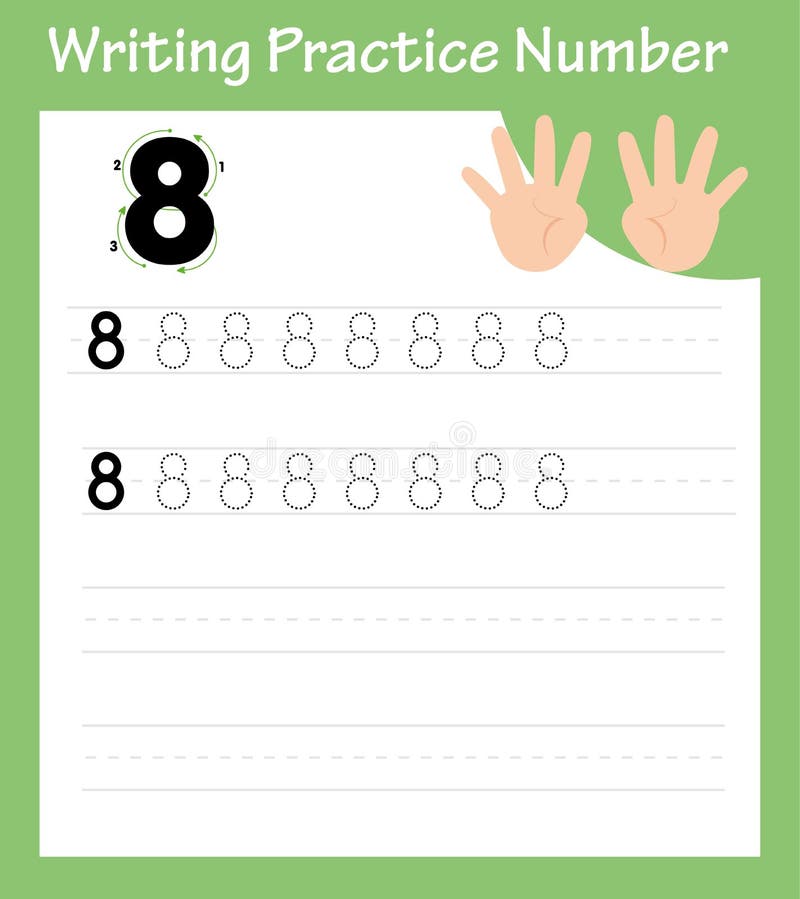 Writing Practice Number Eight Stock Vector - Illustration of learn ...
