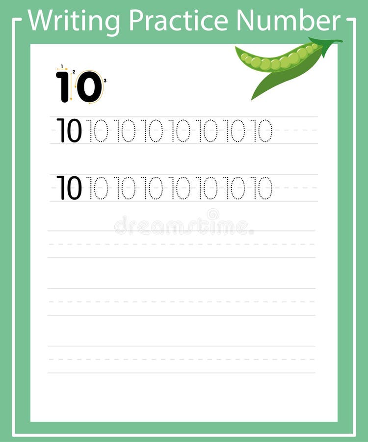 Writing Practice Number Ten Stock Vector - Illustration of education ...