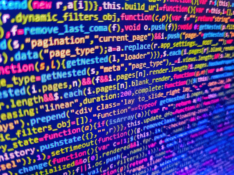 Writing Program Code on Computer. Web Developer Programmer Monitor Screen Display. Closeup of ...