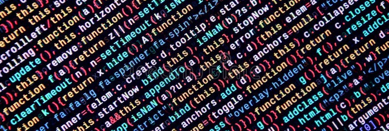 Writing Programming Code on Laptop. Digital Binary Data on Computer ...