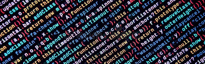 Writing Programming Code on Laptop. Digital Binary Data on Computer ...