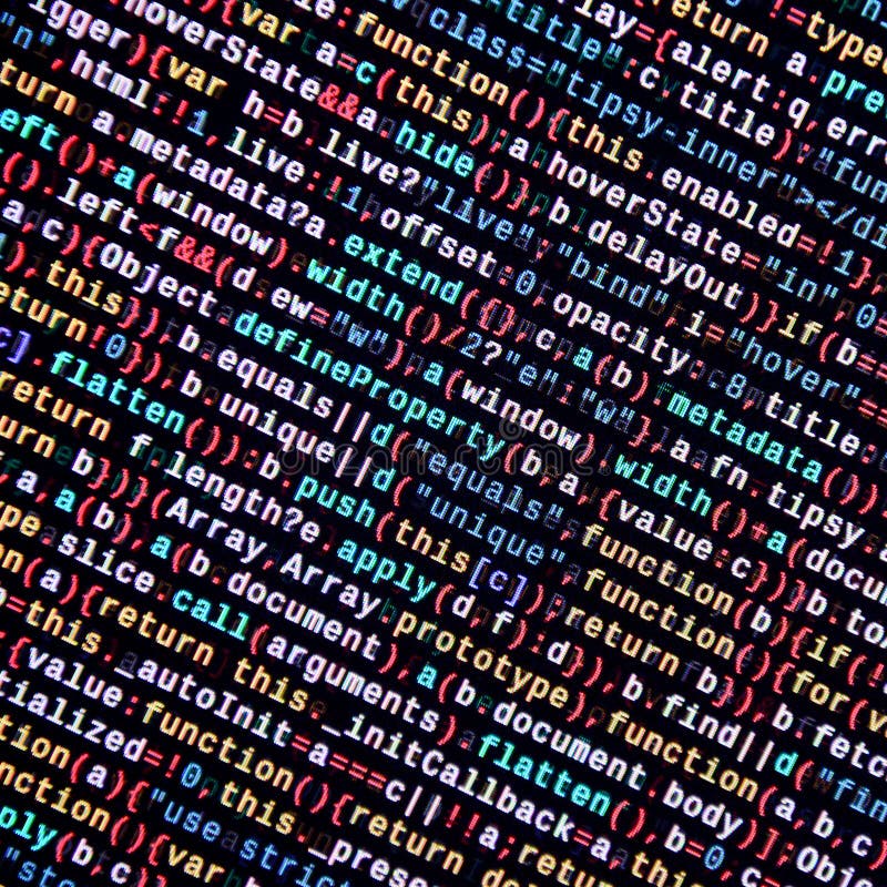 Writing Programming Code on Laptop. Digital Binary Data on Computer ...