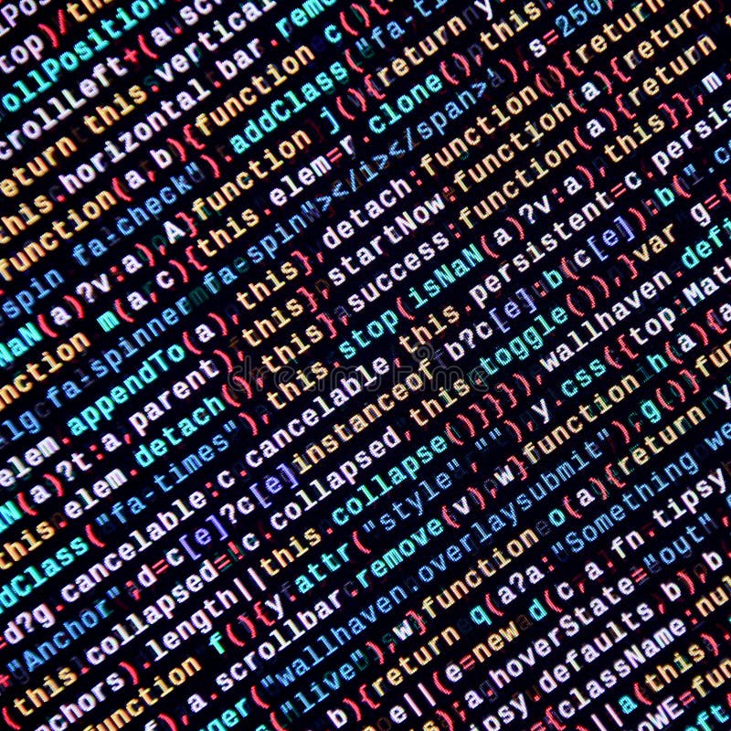 Writing Programming Code on Laptop. Digital Binary Data on Computer ...