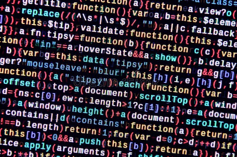 Writing Programming Code on Laptop. Digital Binary Data on Computer ...