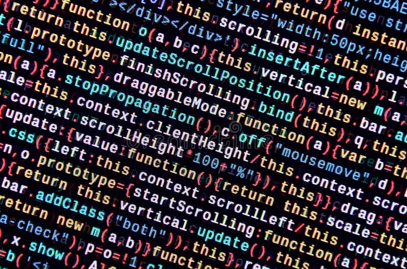 Writing Programming Code on Laptop. Digital Binary Data on Computer ...